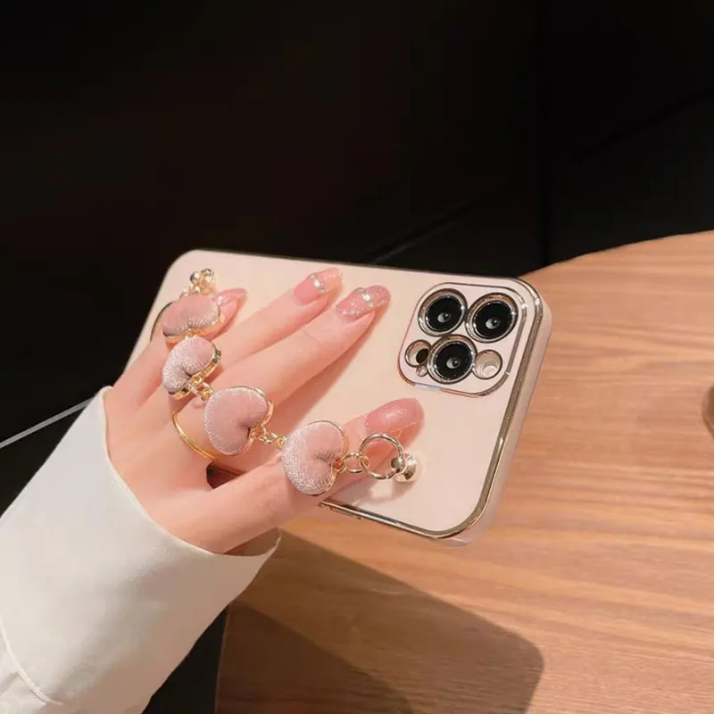 2024Plated Heart Chain Bracelet Case for OPPO A91, Luxury Protective ...