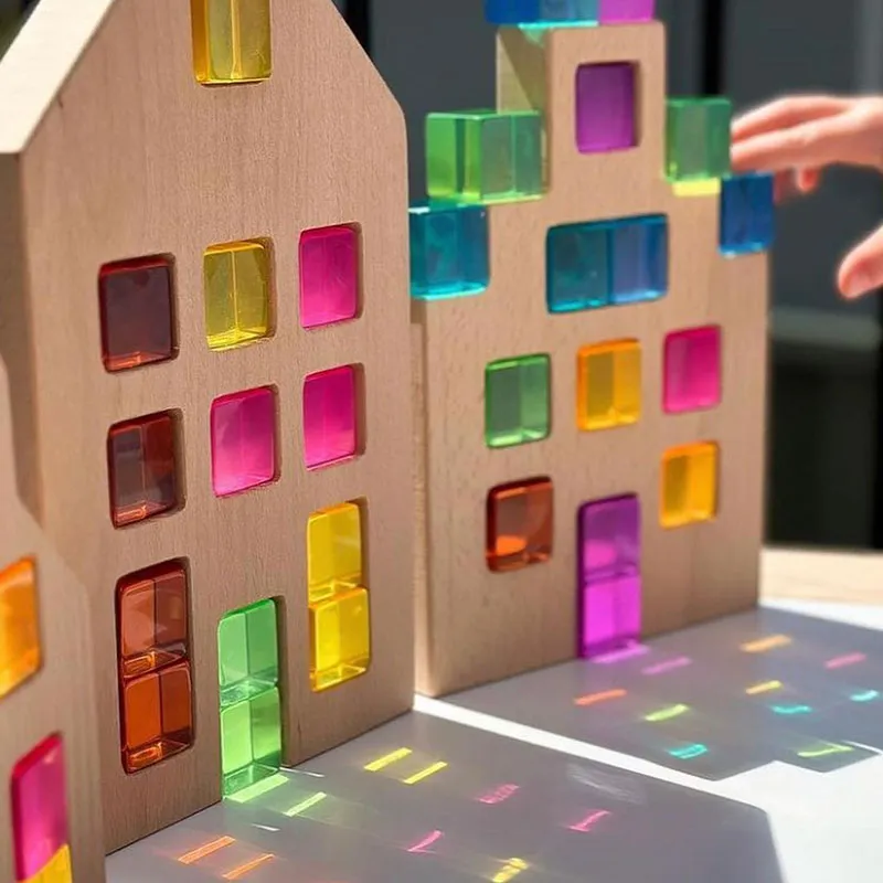 Translucent Toy Cubes - Wooden Stacking Blocks for Kids, Montessori ...