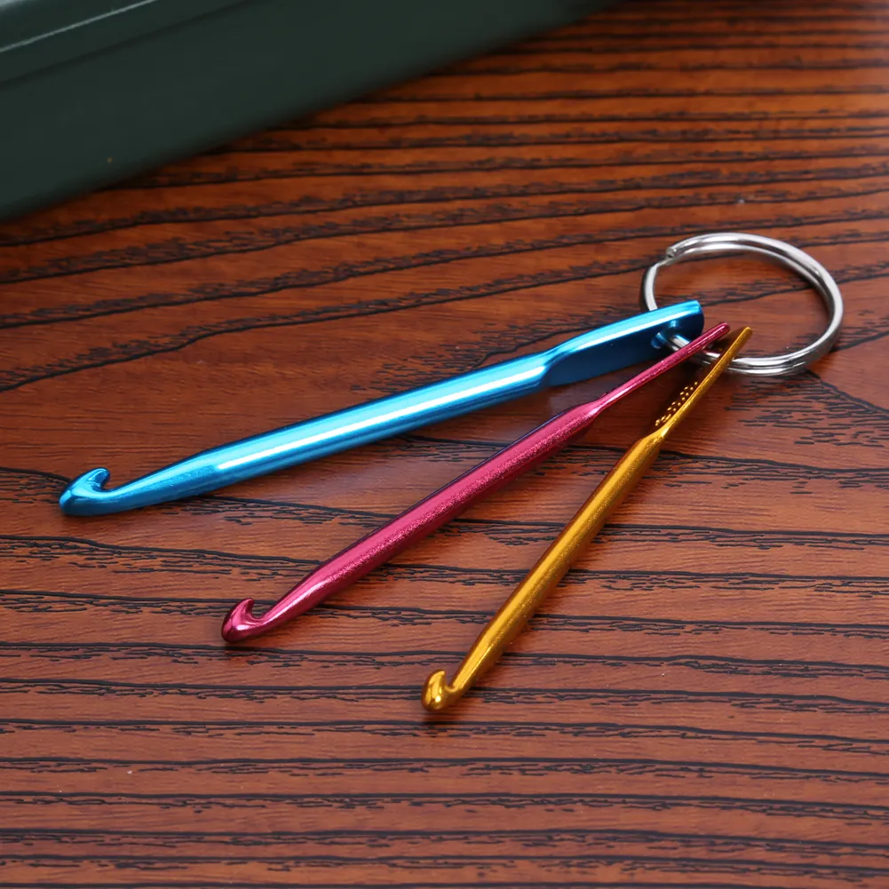 Aluminum Crochet Hooks Multicolor Yarn Knitting Keyring Portable DIY ...