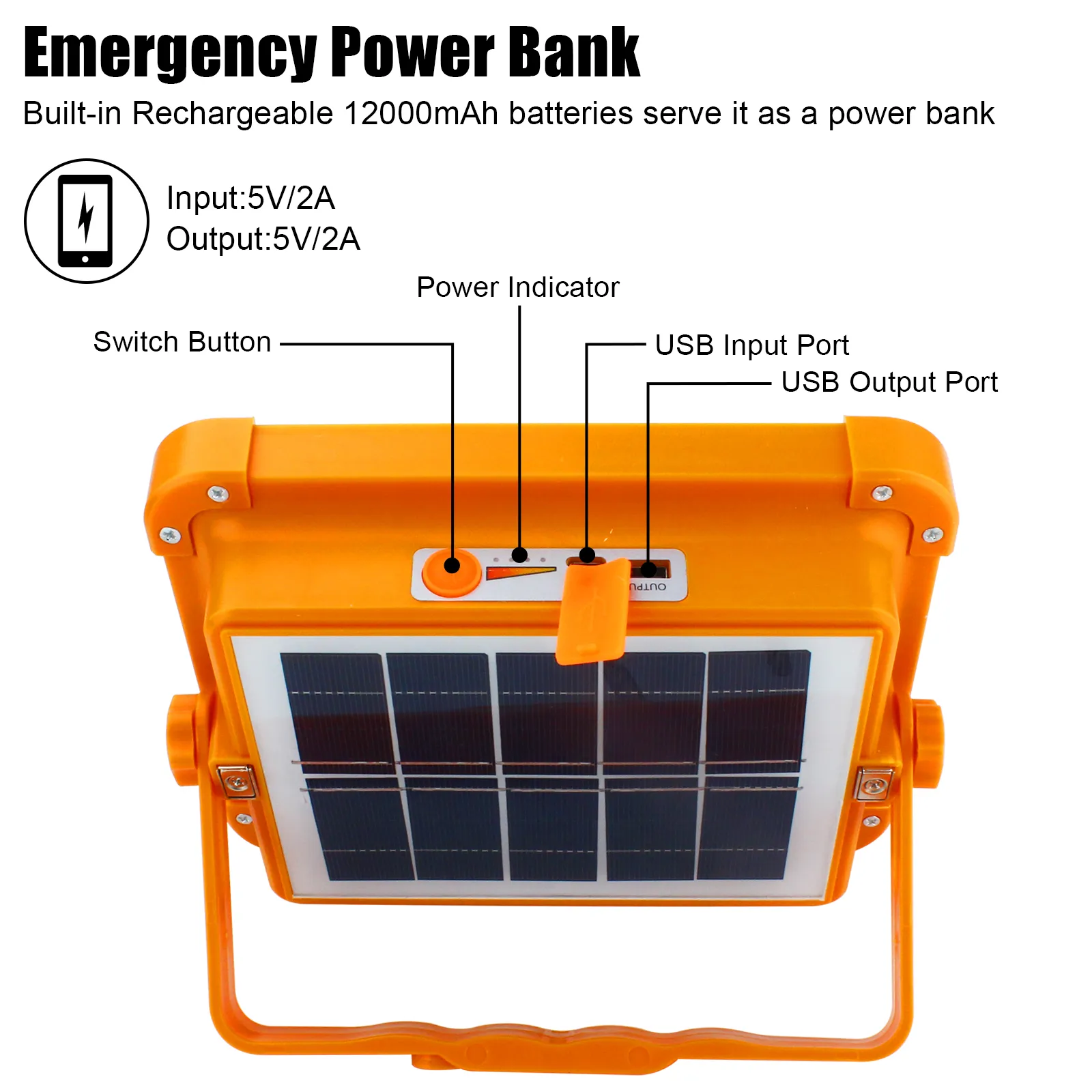 Solar Powered LED Flood Light: Portable 100W Rechargeable Work Light ...