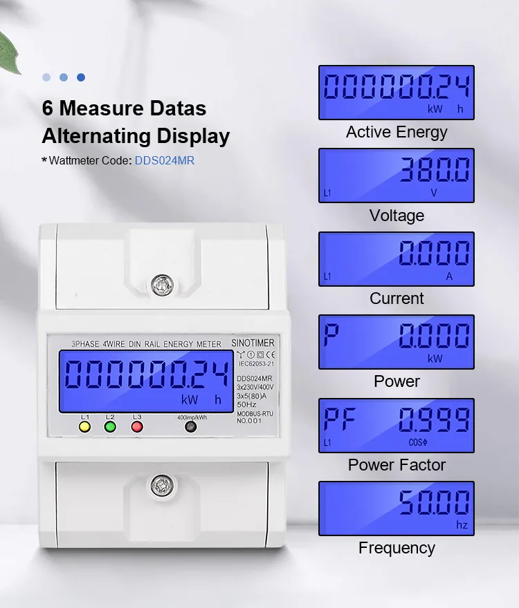 Transparent 3-Phase Energy Meter: 80A, 380V, DIN Rail kWh Watt Meter ...