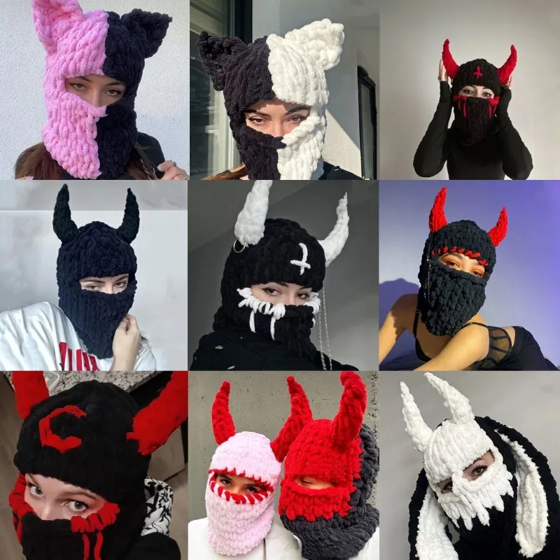 Cozy Knitted Beast Horns Balaclava: Versatile Winter Warmth for Women's ...