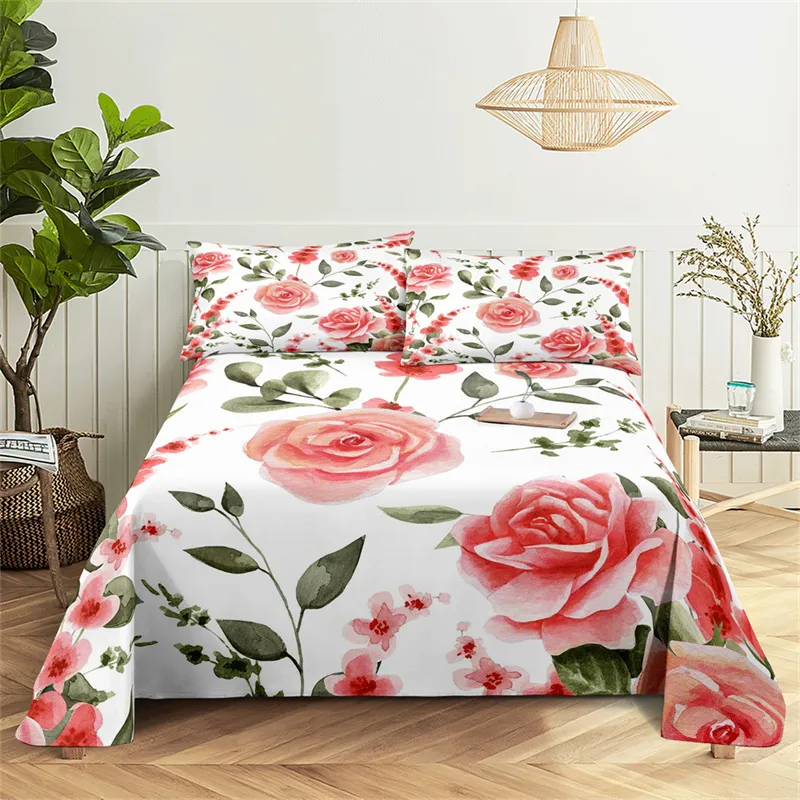Floral Fantasy: 4-Piece Queen Sheet Set in Soft Microfiber, Pink Flower ...