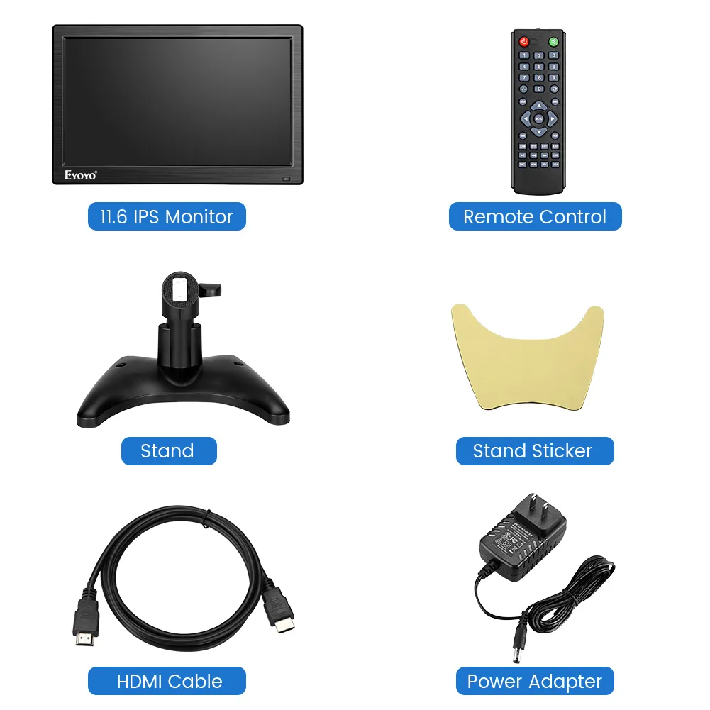 Eyoyo 12-inch IPS Remote Control Monitor 1366x768 HD Display with USB ...