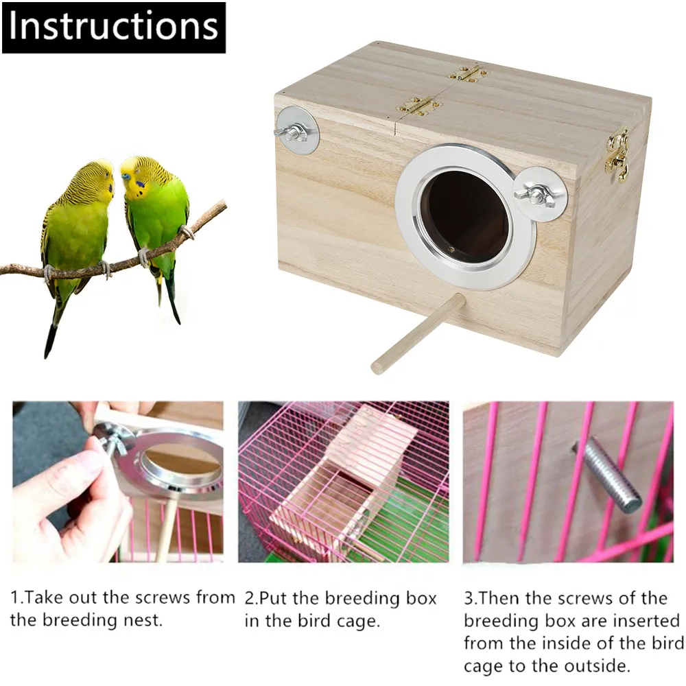 DHgate.com:Natural Wooden Bird House - Nesting Box for Parakeets, Budgies, Lovebirds, and Small ...