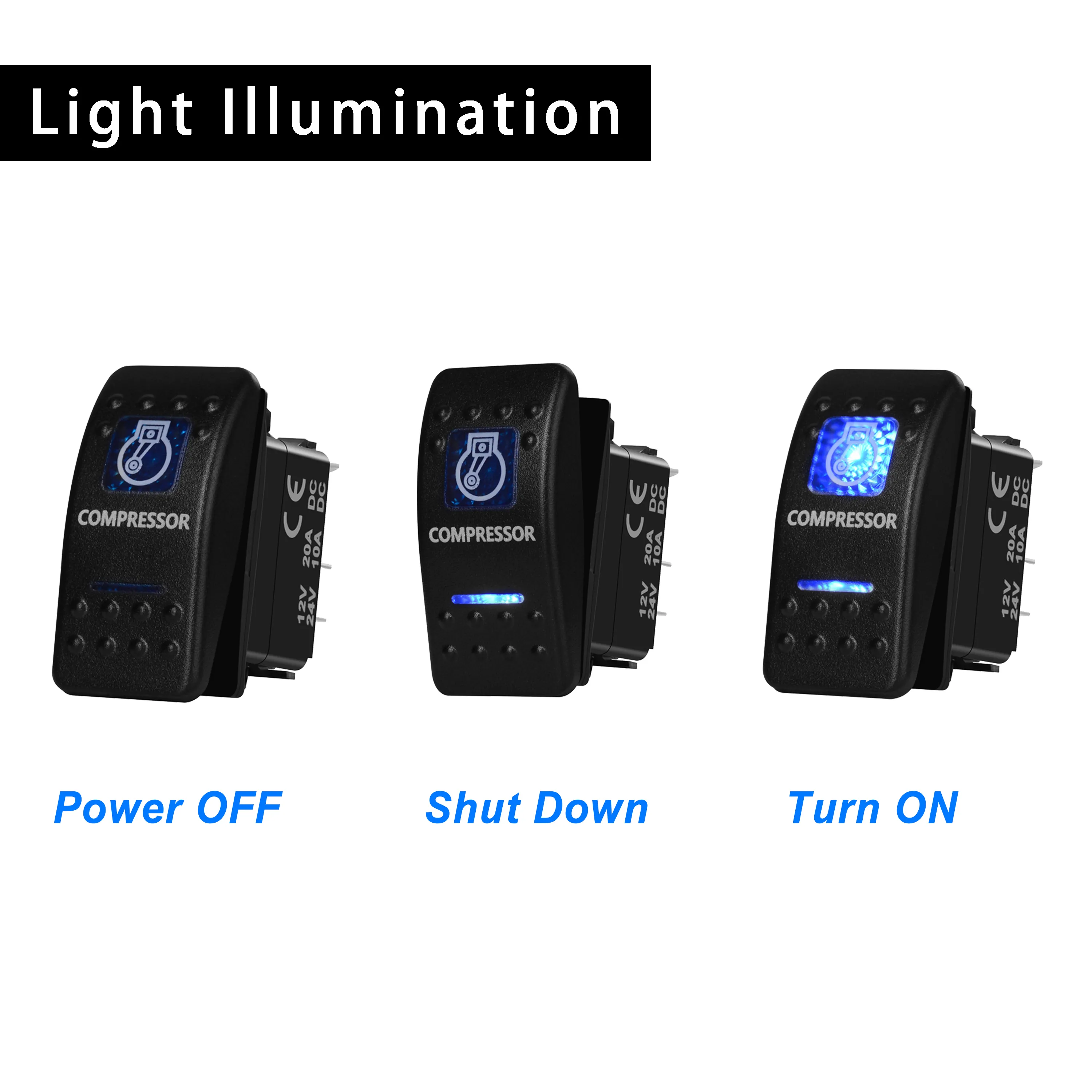 Blue LED oxygen compressor Rocker Switch SPST 5P ON/OFF for Car, Marine ...