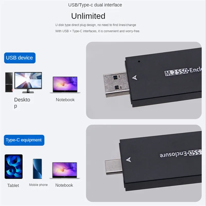 USB 3.1 Type C To M.2 SSD Enclosure | External Hard Drive Case For 2230/2242 SATA SSD | Aluminum ...