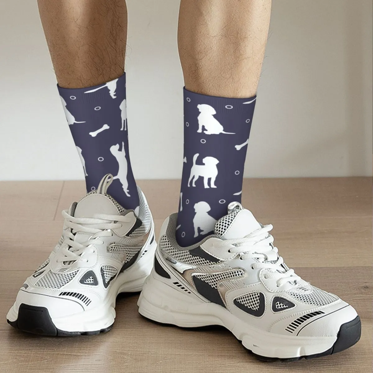 Dogs & Bones Pattern Cotton Crew Socks, Breathable Sports Socks for Men ...