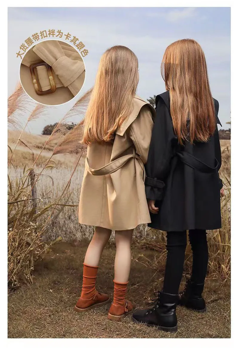 Spring Autumn Girls' Trench Coat: Windproof Mid-Length Windbreaker ...