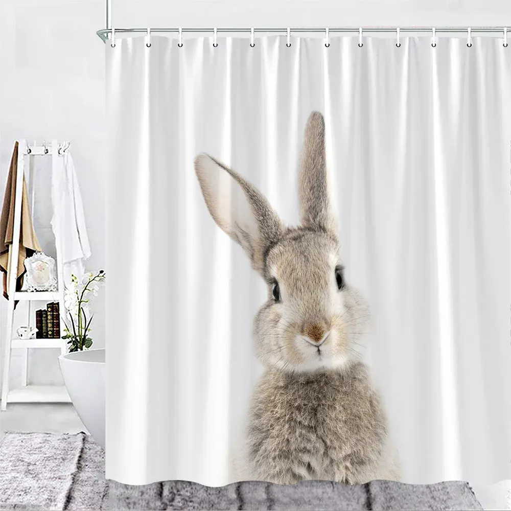 Funny Brown Rabbit Shower Curtain Set - Cute Animal, Lovely Pets Design ...