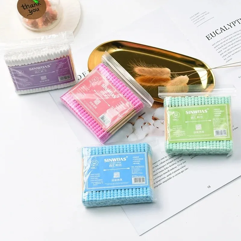 100 Double-Tipped Cotton Swabs: Makeup Remover Buds & Medical Cleaning ...