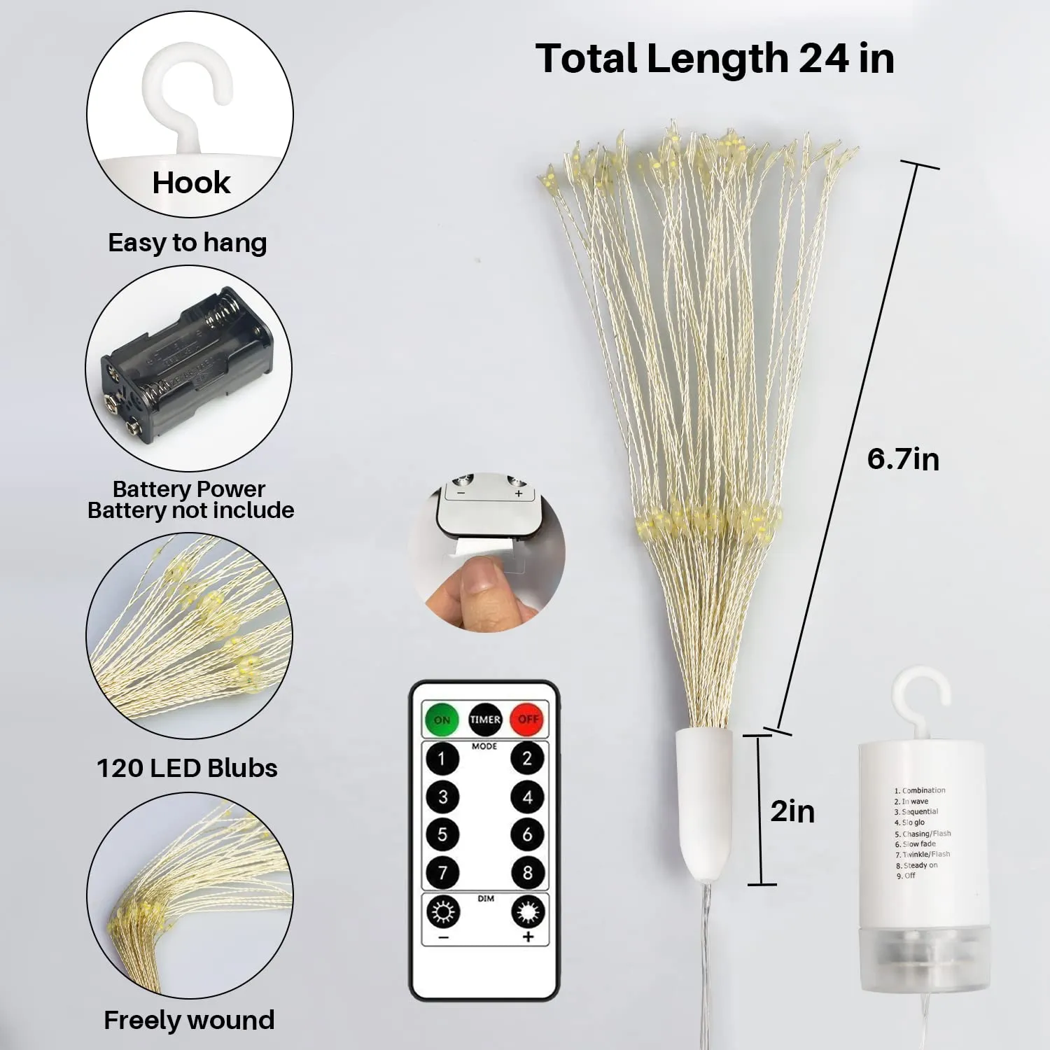 Dimmable Waterproof Fireworks String Lights: 96ft 8 Modes Outdoor ...