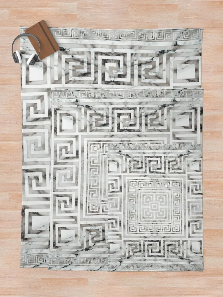 Monte And Jardin Blanket Greek Key White Marble Texture Throw Blanket ...