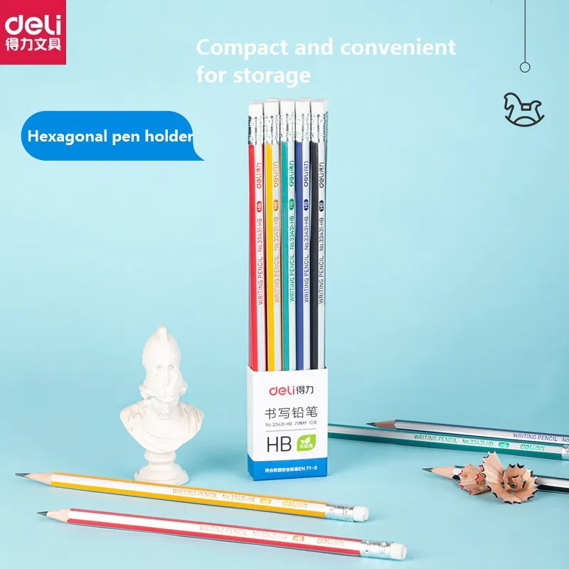 Deli Writing Pencil 10 Count Pack Triangle Hexagonal 2B HB for Beginner ...