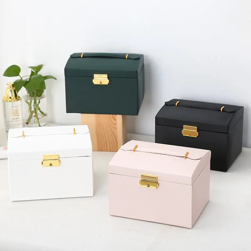 Three-Layer PU Leather Drawer Style Jewelry Box with Lock for Earring ...