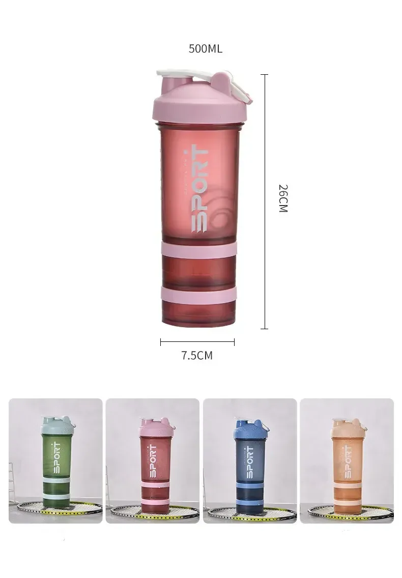 3-Layer Protein Shaker Bottle: Leakproof Sport Drinking Bottle for ...