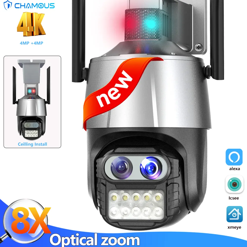 4K Binocular Camera Outdoor 8MP Security IP Cam Dual Lens WiFi Video ...