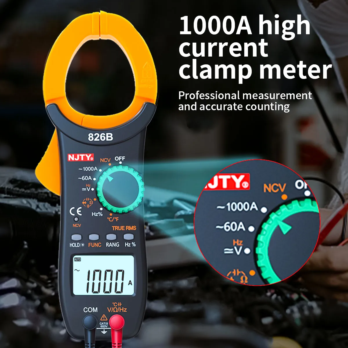 NJTY 2024 Professional Digital Clamp Meter 1000A AC/DC Current, Voltage ...