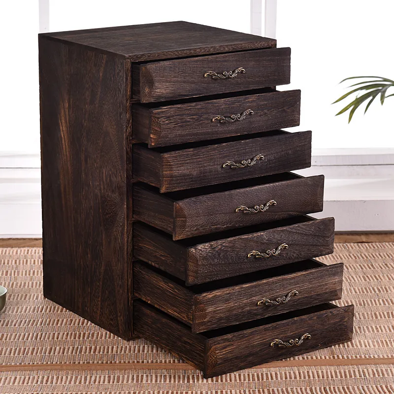 Multi-Layer Solid Wood Tea Storage Box Table with Tung Wood Seven-Layer ...