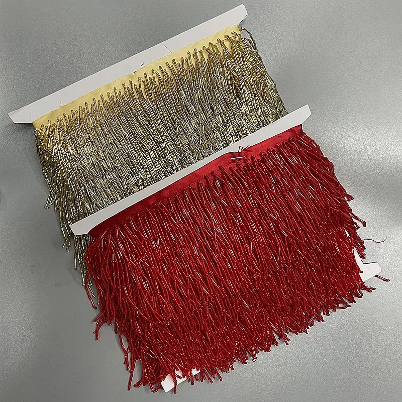 1Yard Gold Black Red Fringe Beaded Tassel Trim Lace 10CM Tube Beads ...