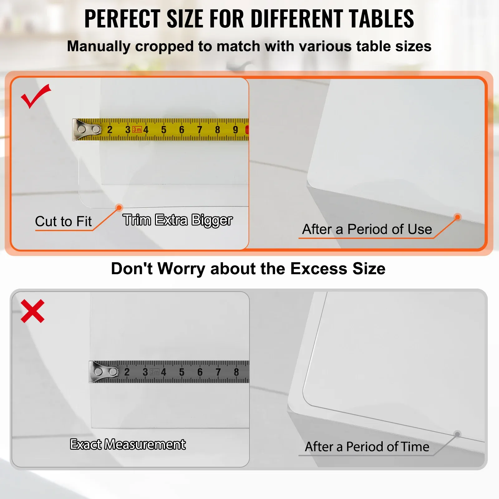 2024VEVOR 1.5/2mm Thick PVC Tablecloth Protector, Multi-size Table ...