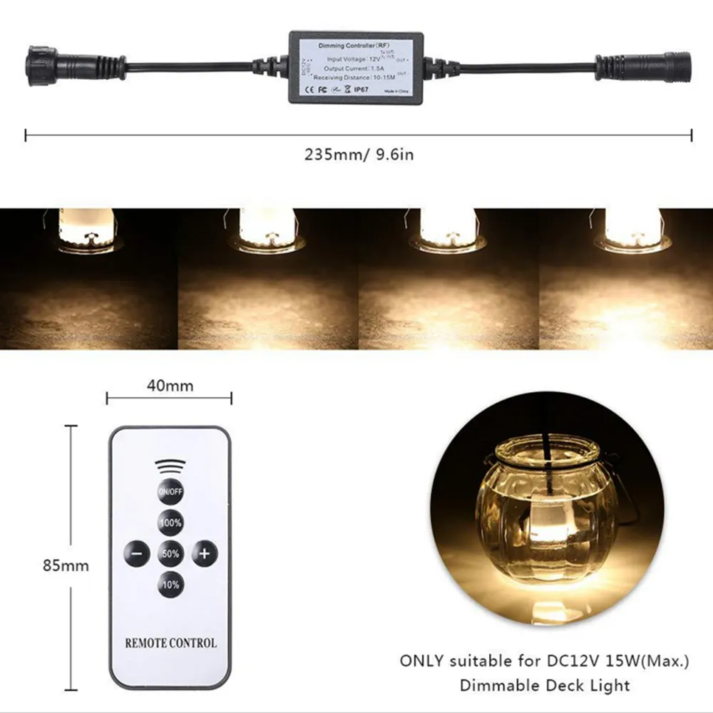 DC5-24V 15W Single Color Deck Light Dimmer with RF Remote Control ...