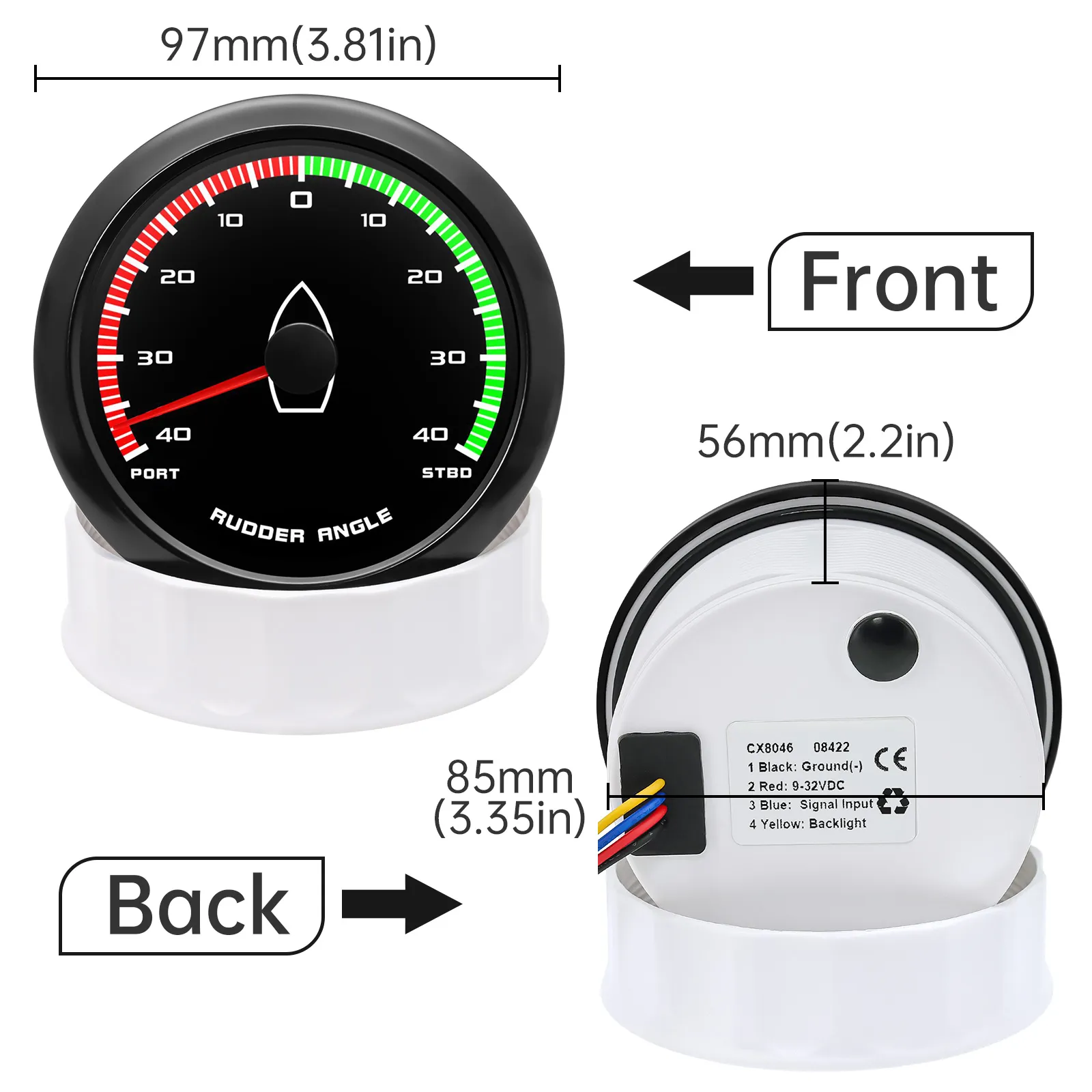 DHgate.com:HD 85mm Waterproof Marine Rudder Gauge Indicator, 0-190ohm ...