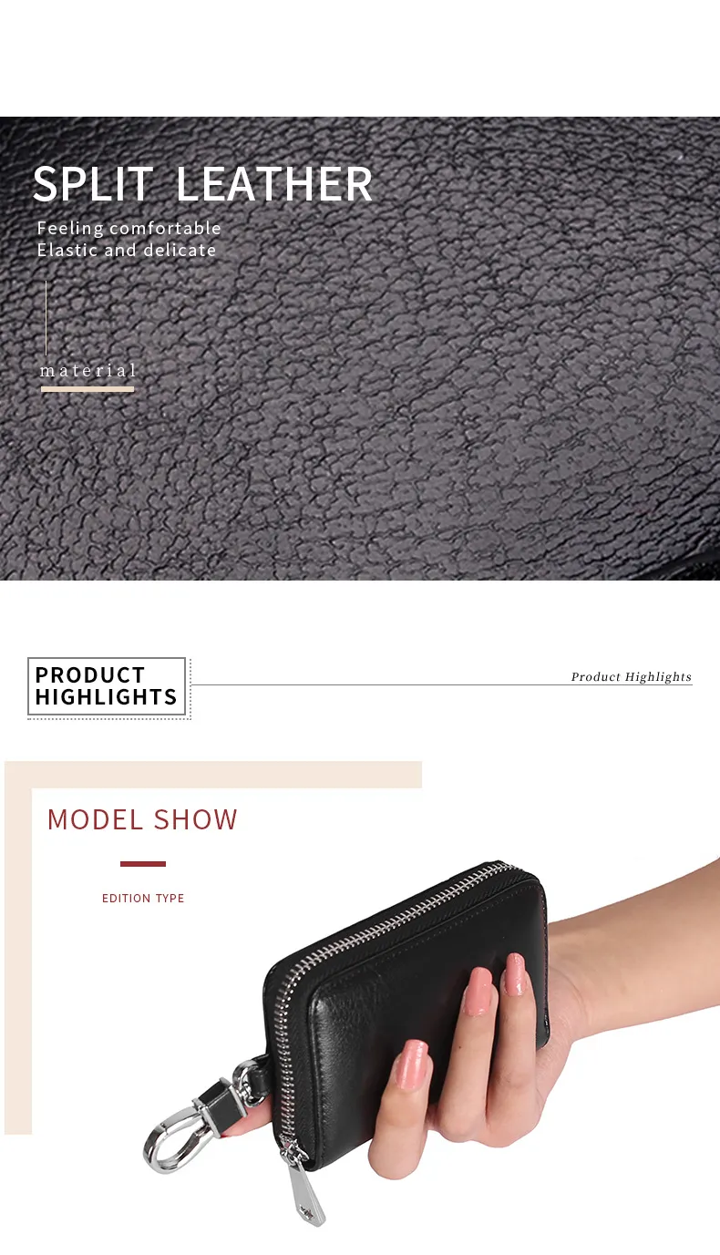 Leather Key Case Wallet Keychain Organizer Car Key Holder Credit Card ...