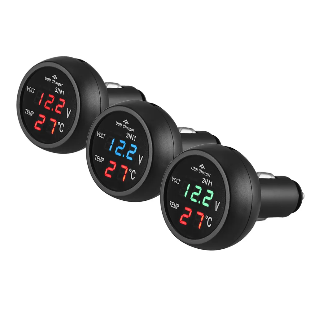 3-in-1 Digital Car Charger: 12/24V USB Car Charger Socket Thermometer ...