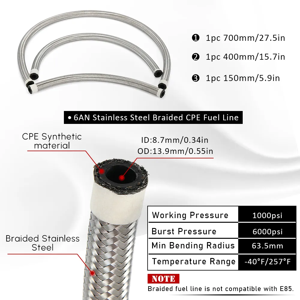Universal Fuel Pressure Regulator, AN6 Fuel Line Hose Kit, Aluminum ...