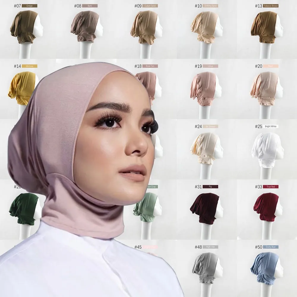 Solid Stretchy Modal Jersey Inner Hijab Bands Cap Hats Muslim ...