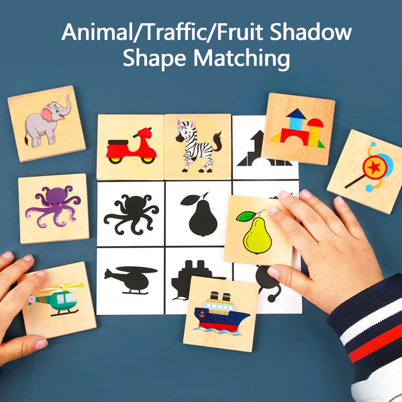 Montessori Wooden Animal Shadow puzzle on board Game - Shape Matching ...