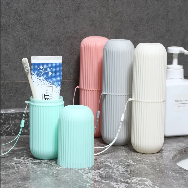 Portable Travel Toothbrush Holder Set - Stylish Cylindrical Toothpaste ...