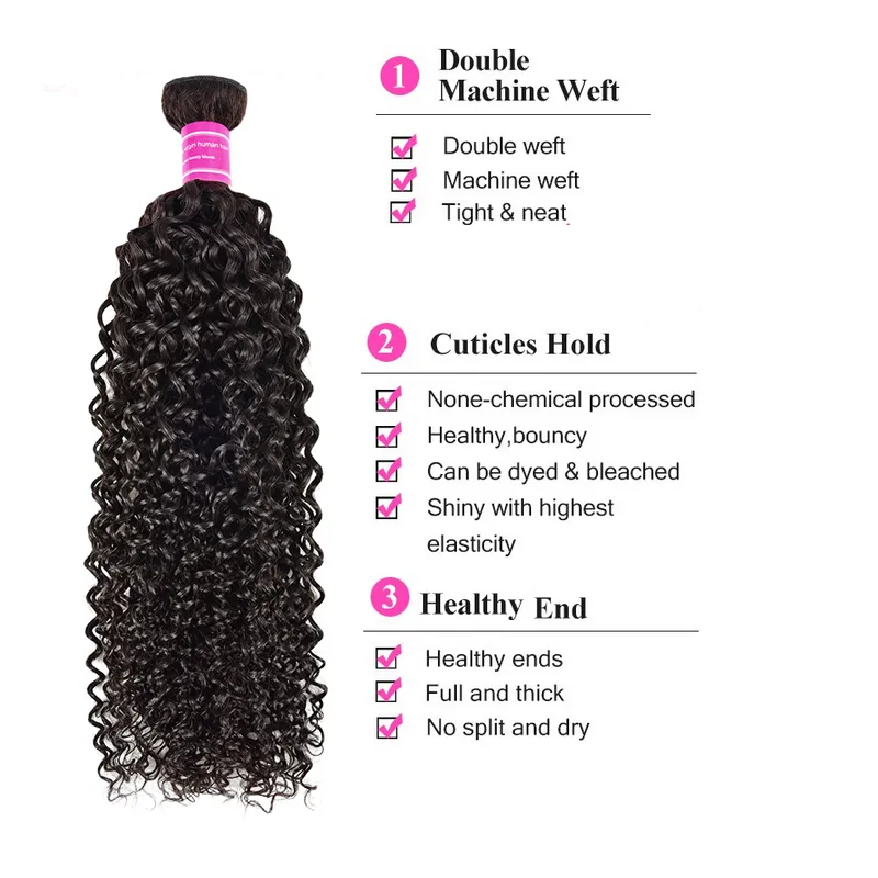 Curly Human Hair Weave Bundles with Closure Afro Kinky Curly Remy Hair ...