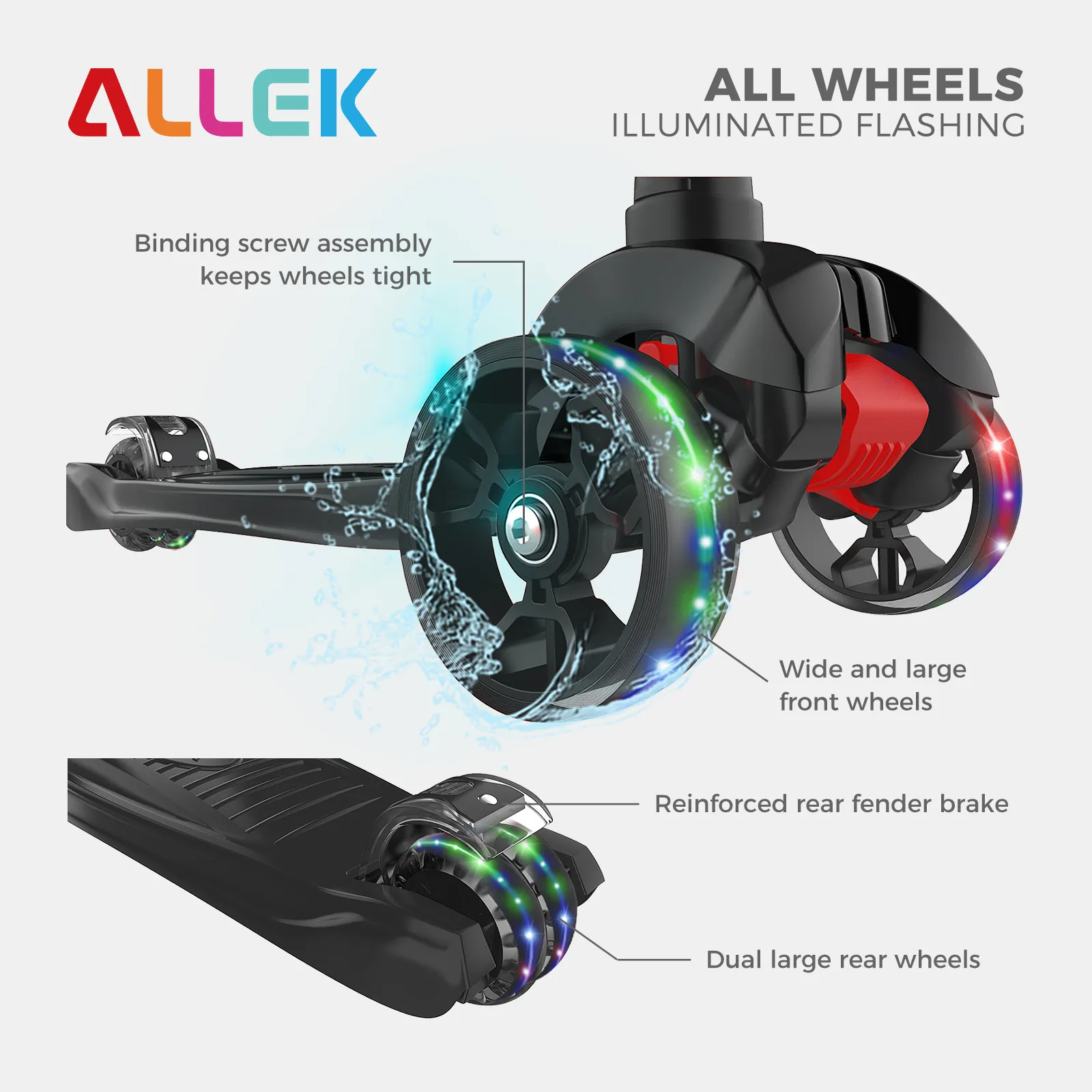 Allek Kick Scooter for Kids 3-12Y, 3-Wheel Adjustable Height, Wide ...
