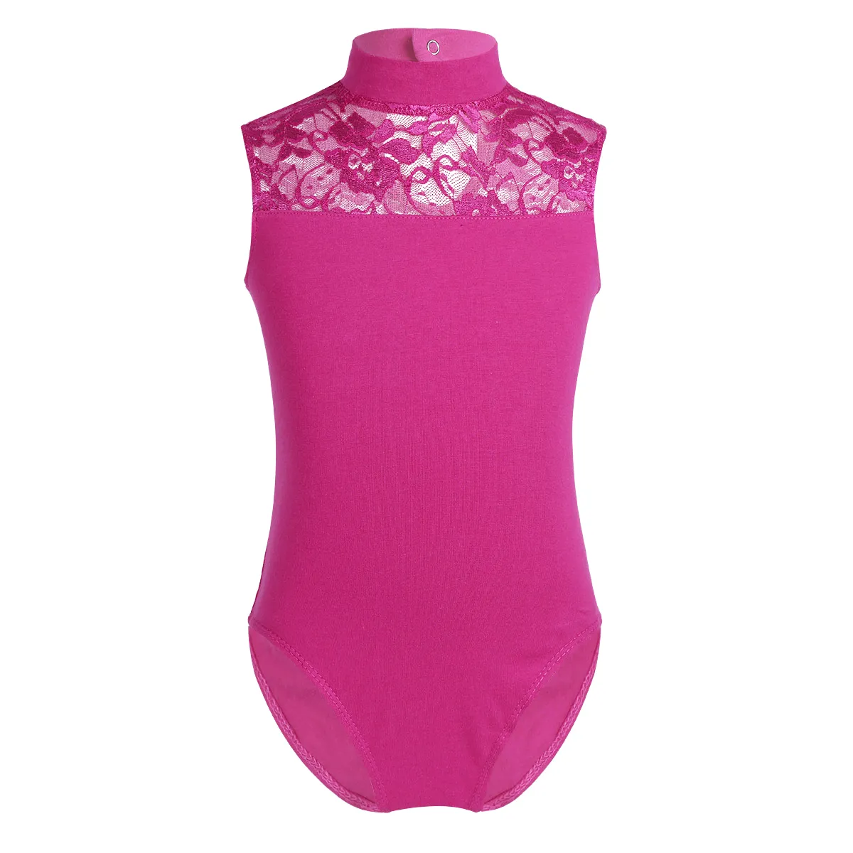 Kids Girls Team Basic Leotard Turtle Neck Lace Back Gymnastic Ballet ...