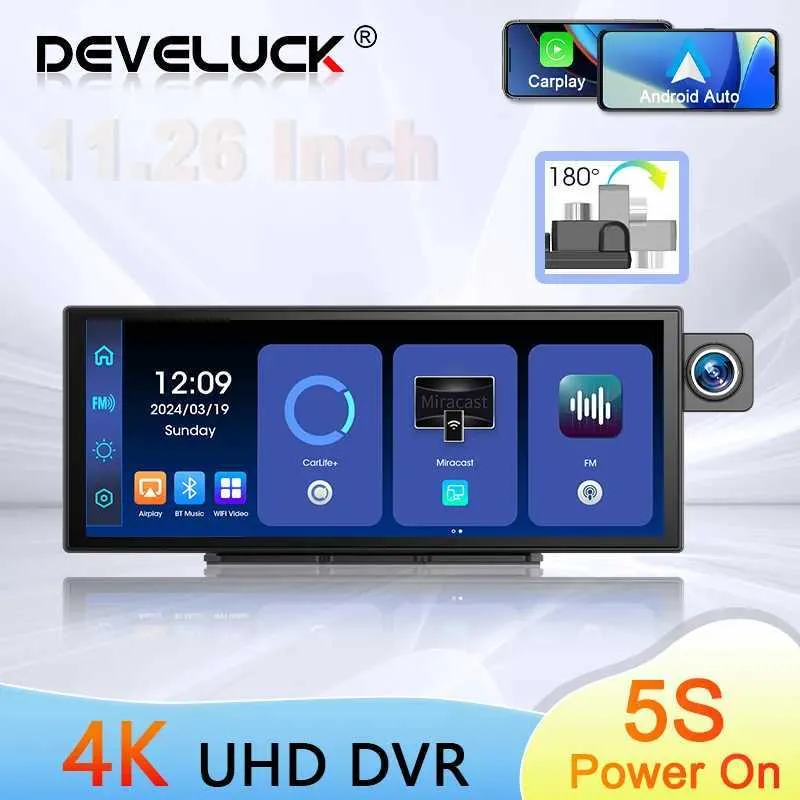 VRs Develuck 11.26 Inch Wireless CarPlay Android Auto 4K Car DVR Dash Cam Video Recorder Monitor ...