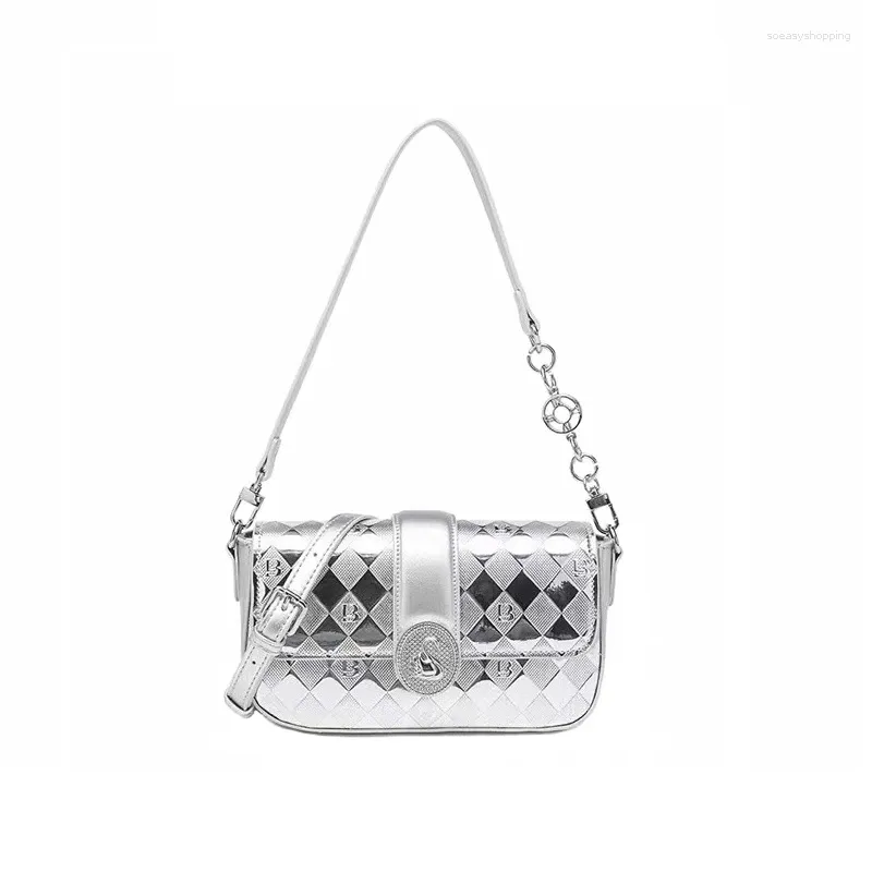 BORRY ROSA Luxury Evening Bag - Genuine Leather Crossbody, Silver ...