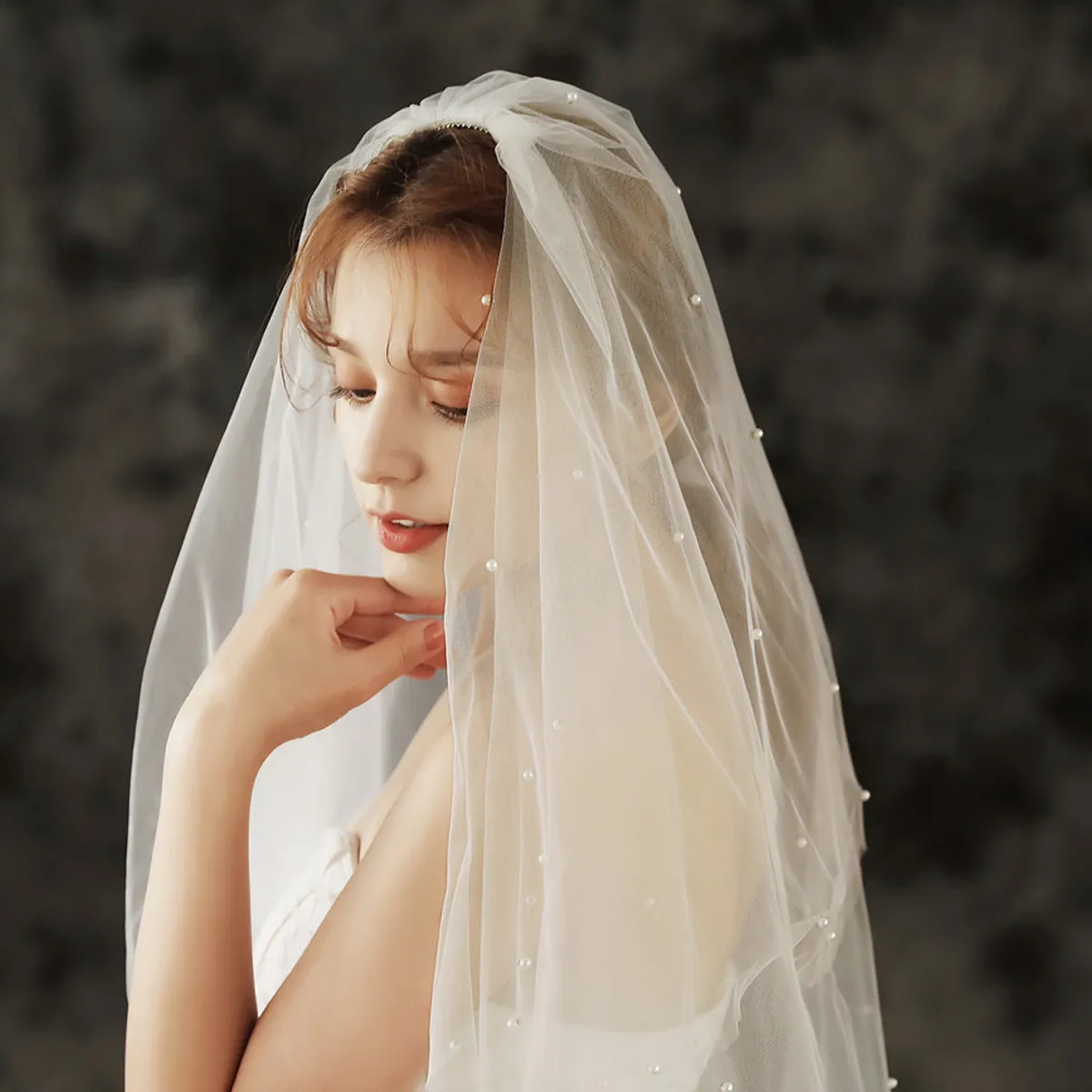 JaneVini Elegant Pearl 2-Tier Wedding Veils with Comb White/Ivory Sheer ...