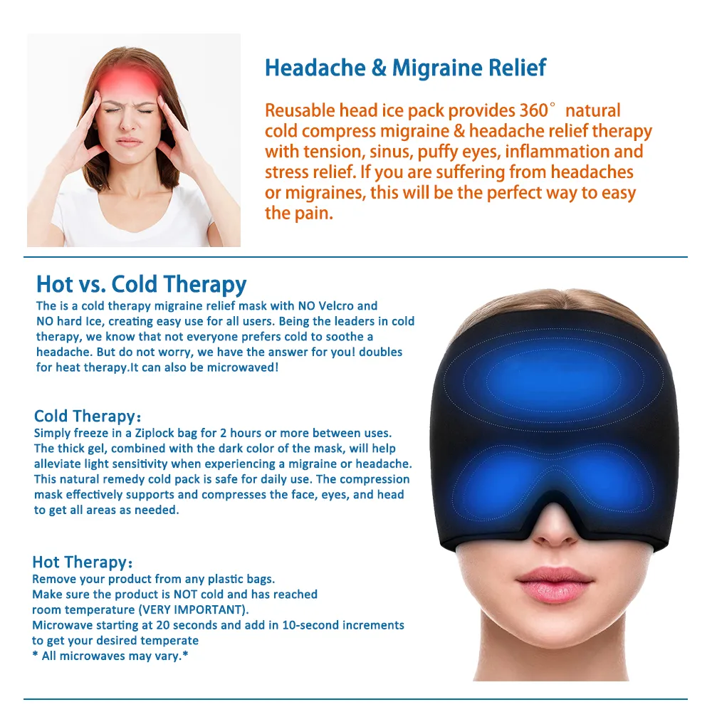 Migraine Relief Hat Headache Massager with Gel Hot Cold Therapy ...