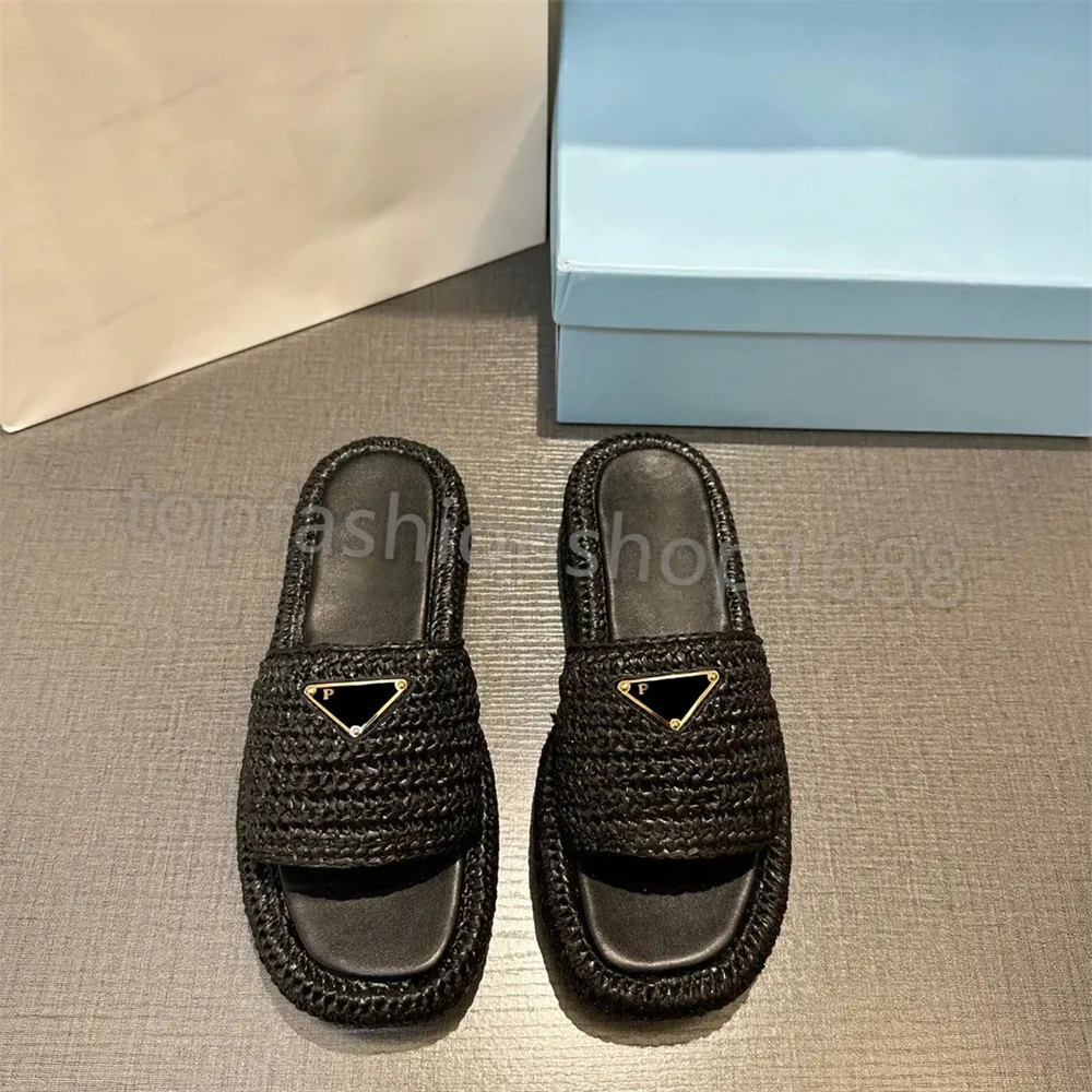 New Prad Triangle Straw Weave Slipper Sandal Platform Raffias Slippers ...