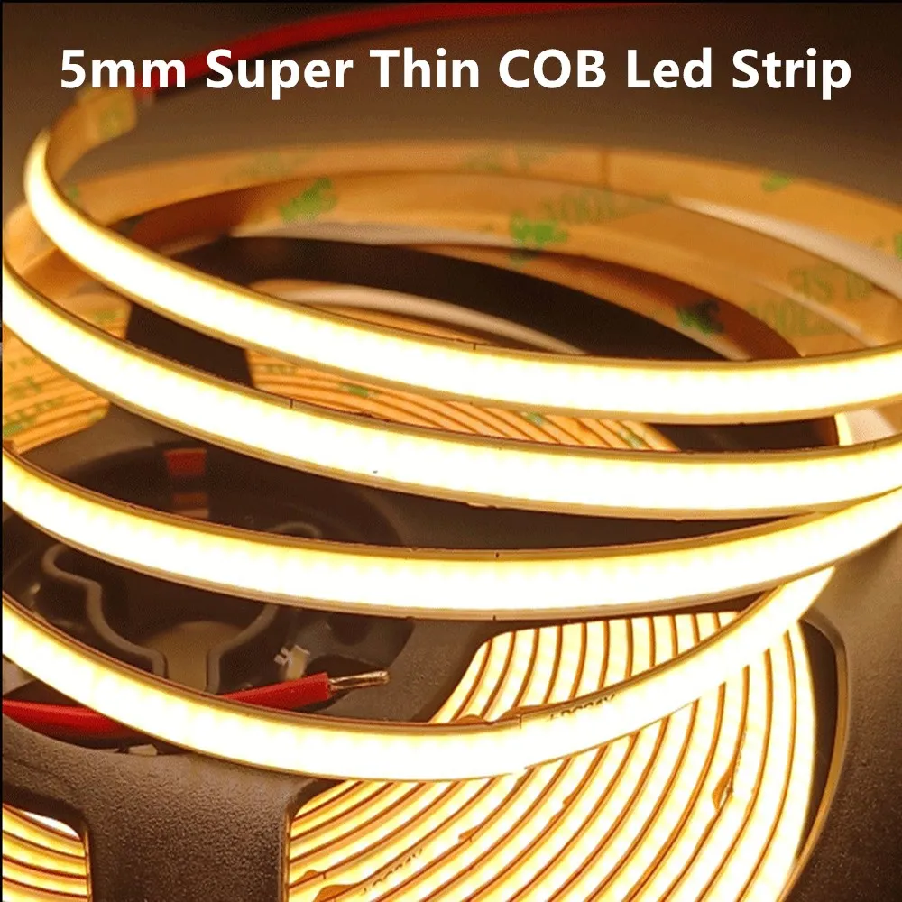 COB LED Strip Light - 384 LED/m, 12V/24V DC, Dimmable, Cuttable ...