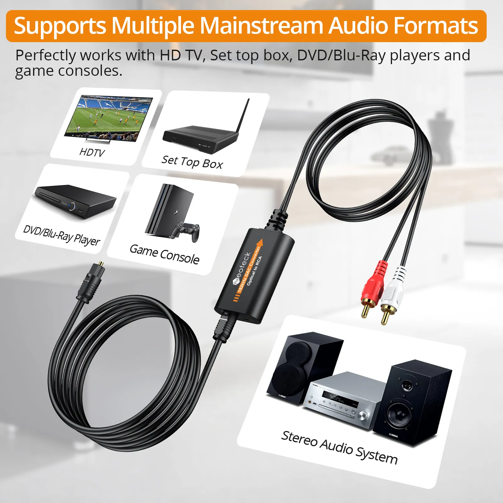 Optical to RCA Converter - Digital to Analog Audio DAC Adapter with ...