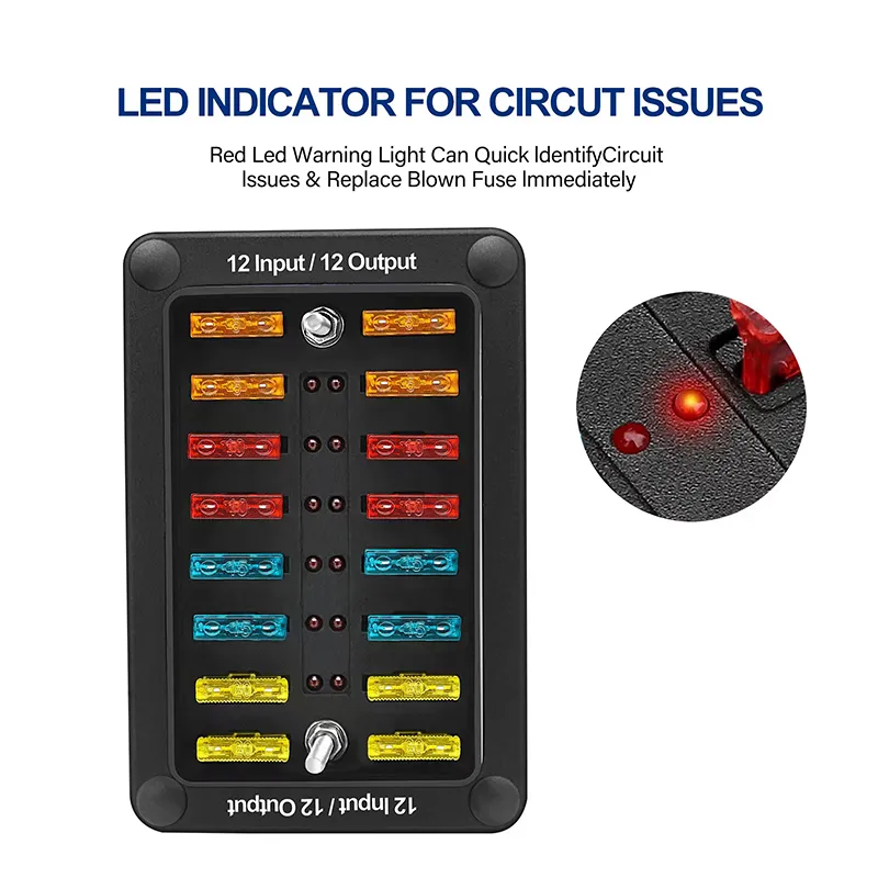 12 Way Fuse Box 12-Way Blade Fuse Box With LED Indicators - 12V/32V ...