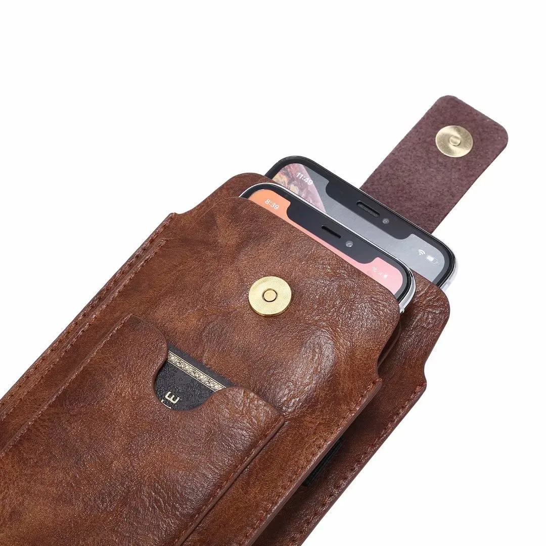 Cow Leather Dual Pouch Outdoor Men's Waist Bag Holder for Smartphones, Belt Clip Case Holster ...