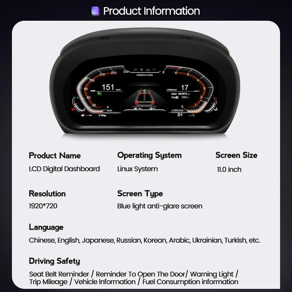 Advanced Linux Car LCD Instrument Gauge: Digital Speedometer for BMW 3 ...