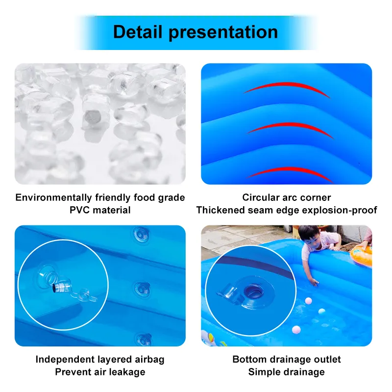 Thicken PVC Rectangular Inflatable Swimming Pool for Summer Water Play ...