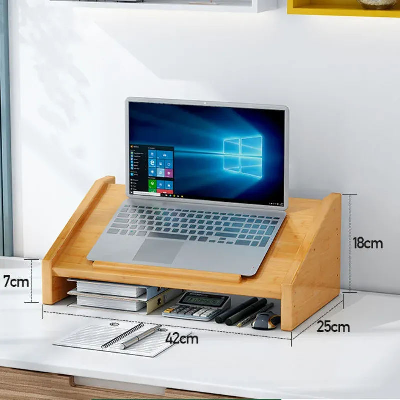 Large Capacity Bamboo Desk Organizer Laptop Stand For Office And ...