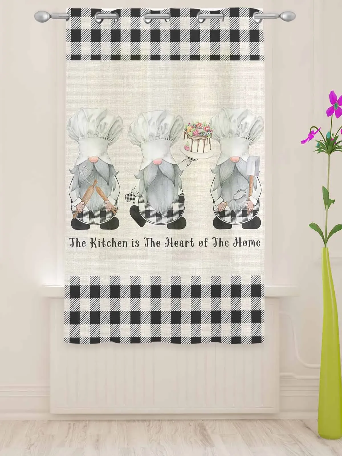 2024Plaid Sheer Voile Curtains for Living Room, Chef Gnome Cake Dessert ...