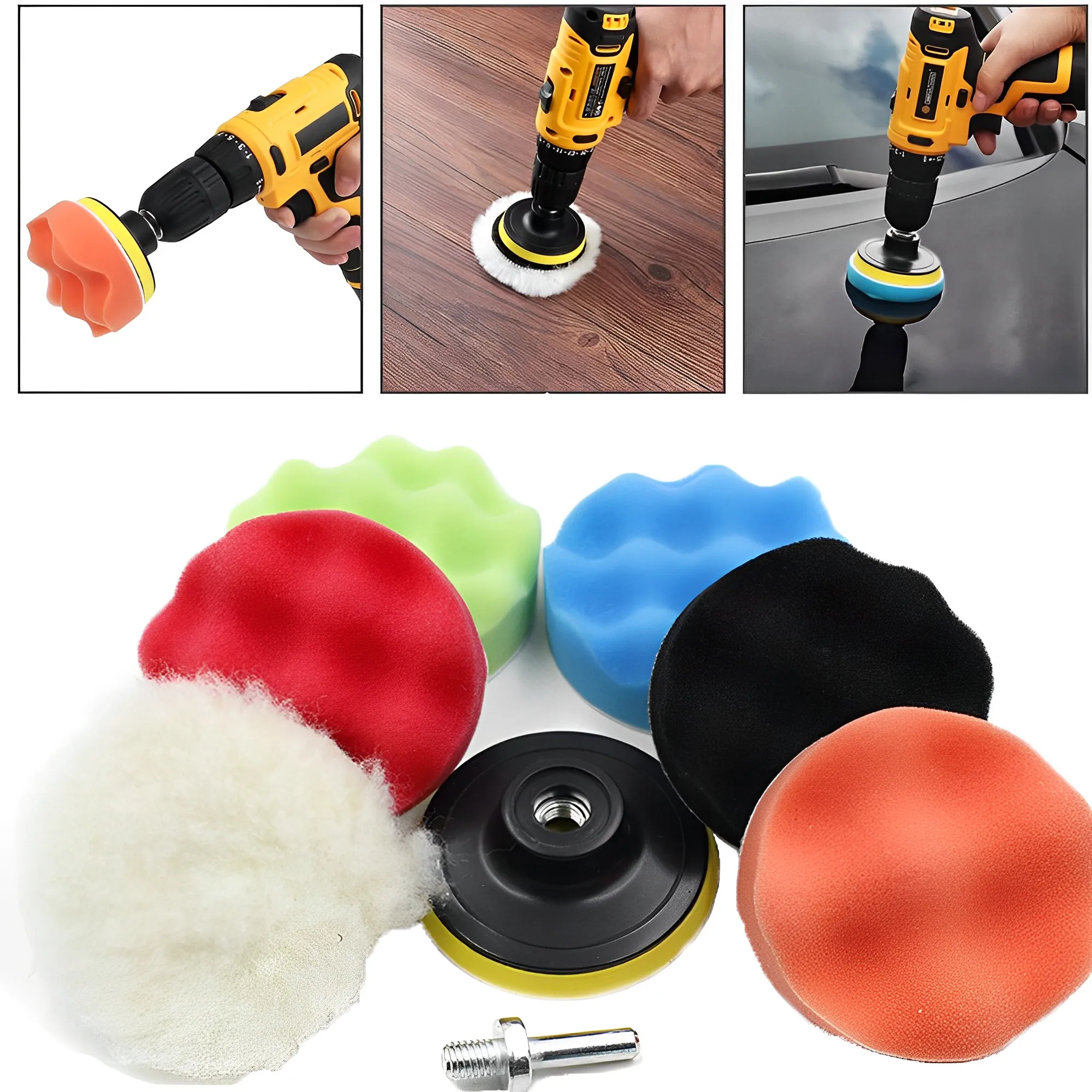 Car Polishing Pads Kit - 3-7 Inch Buffing Pads, Waxing Sponge, Wool ...